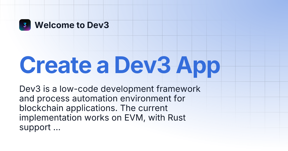 Create a Dev3 App | Welcome to Dev3